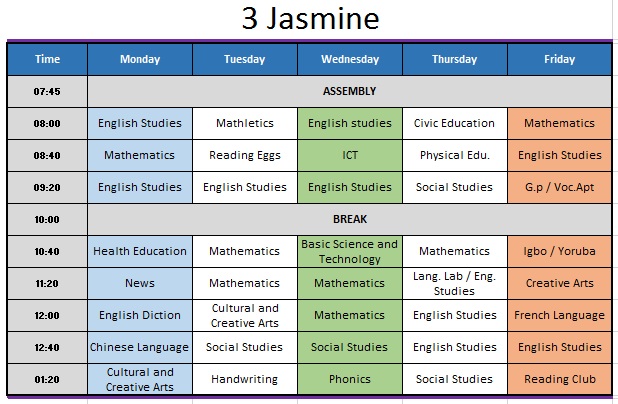 Class Time – Table | Ladybird N/P school