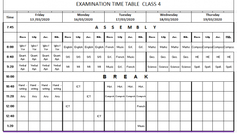 Examination Time – Table | Ladybird N/P school